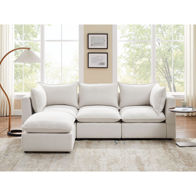 Helmich 4 Piece Upholstered Sectional Latitude Run Body Fabric Beige